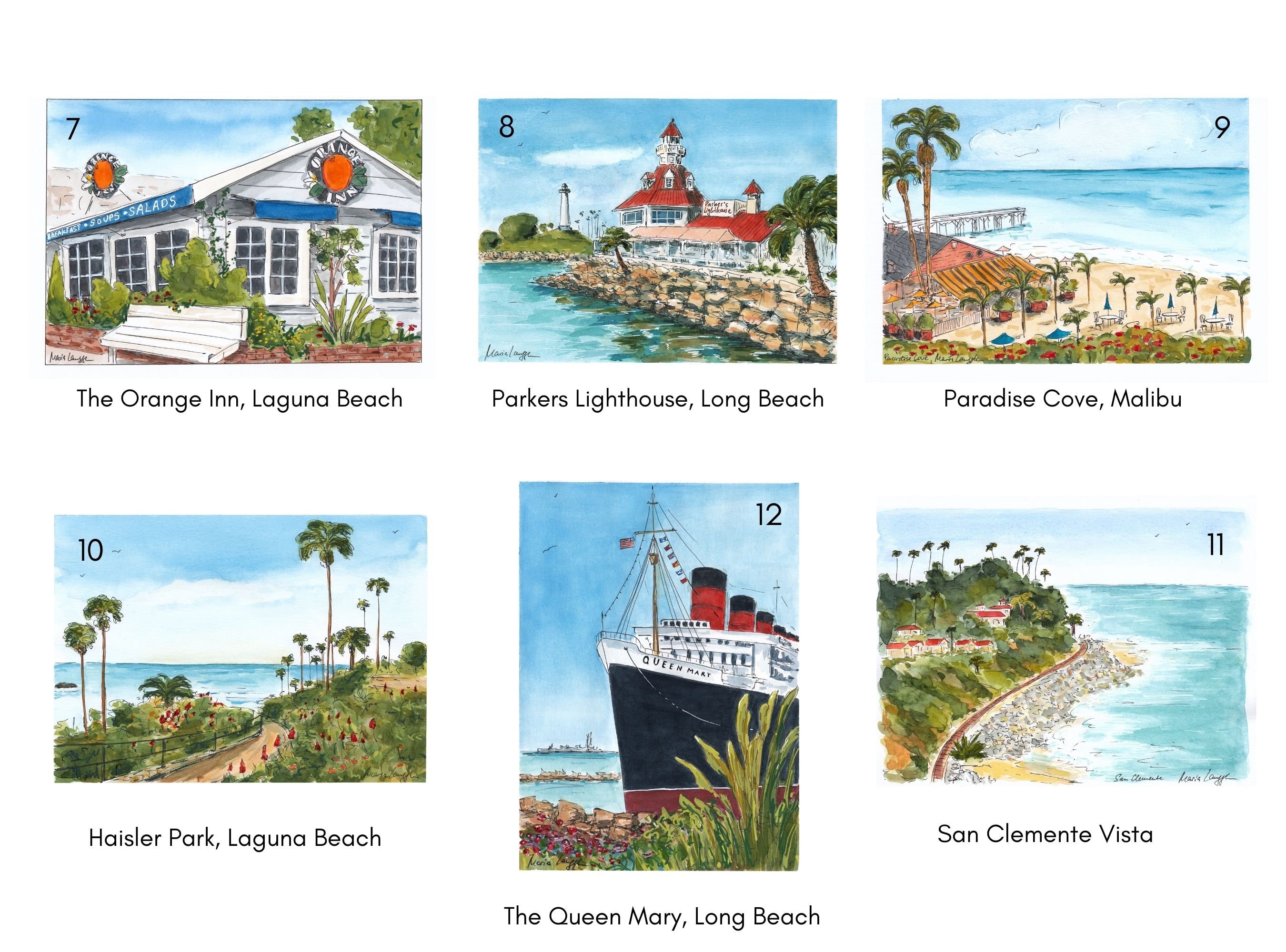 Beachy Art Print Set: Set of 3 Watercolor Landscape Prints Whimsical ...