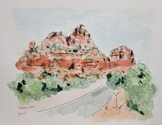 Sedona Arizona Art Watercolor Sketch Drawing Landscape Art - Etsy