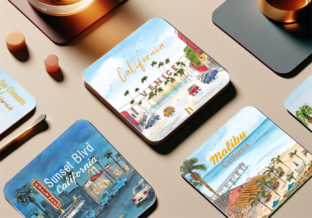 Los Angeles California Drink Coaster Set | Personalized Custom Gift for ...