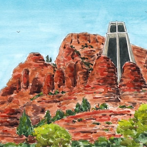Sedona Chapel of the Holy Cross Art Print | Watercolor Sketch Drawing ...