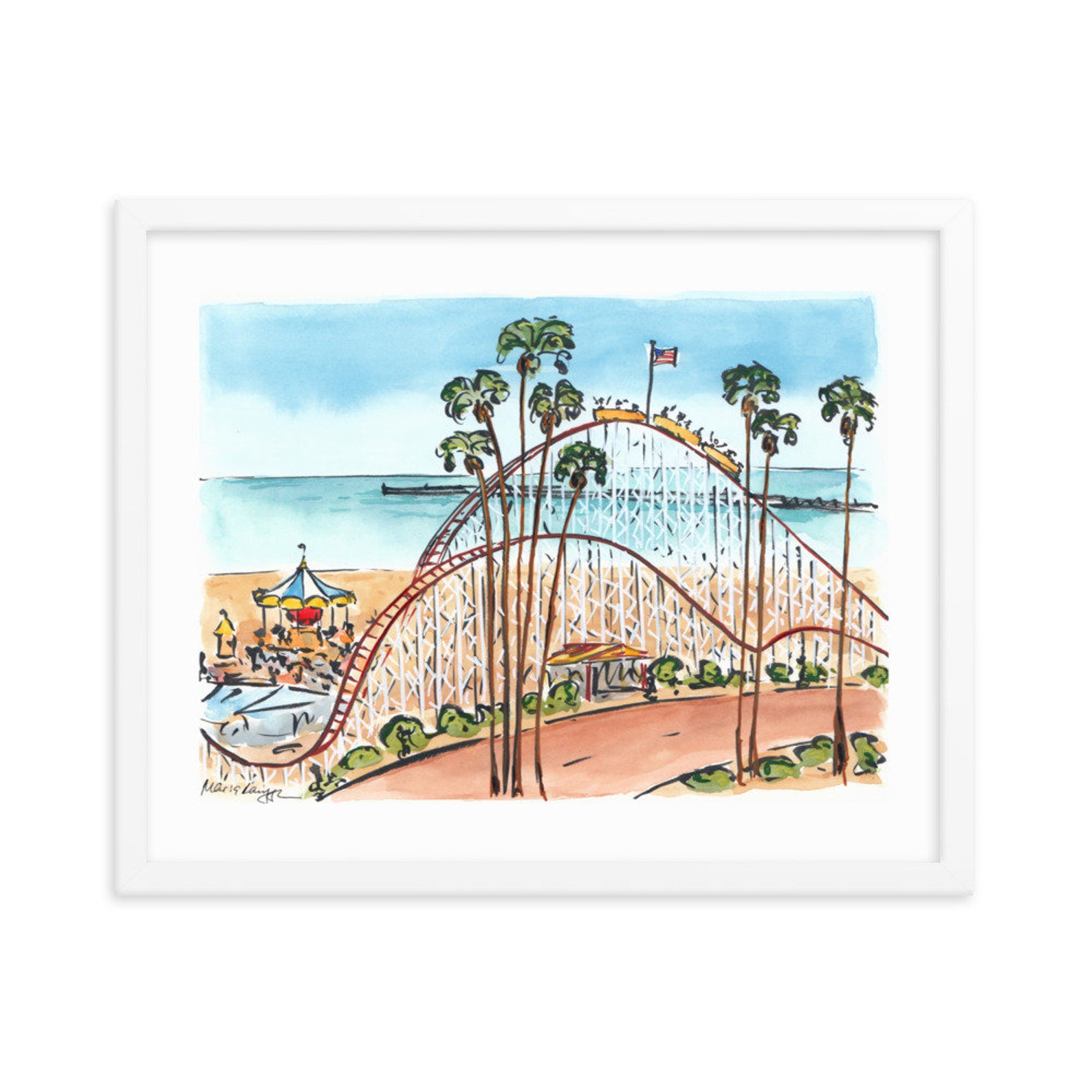 Santa Cruz Pier Art Print: Whimsical California Watercolor Décor - Etsy