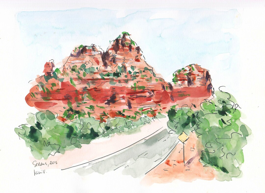 Sedona Arizona Art Watercolor Sketch Drawing Landscape Art - Etsy