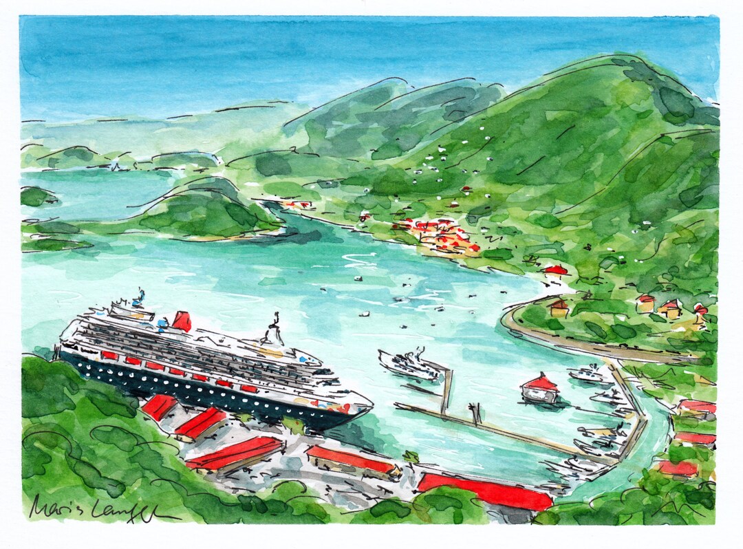 Original St. Thomas Watercolor Painting | Fun Whimsical Art | Caribbean ...