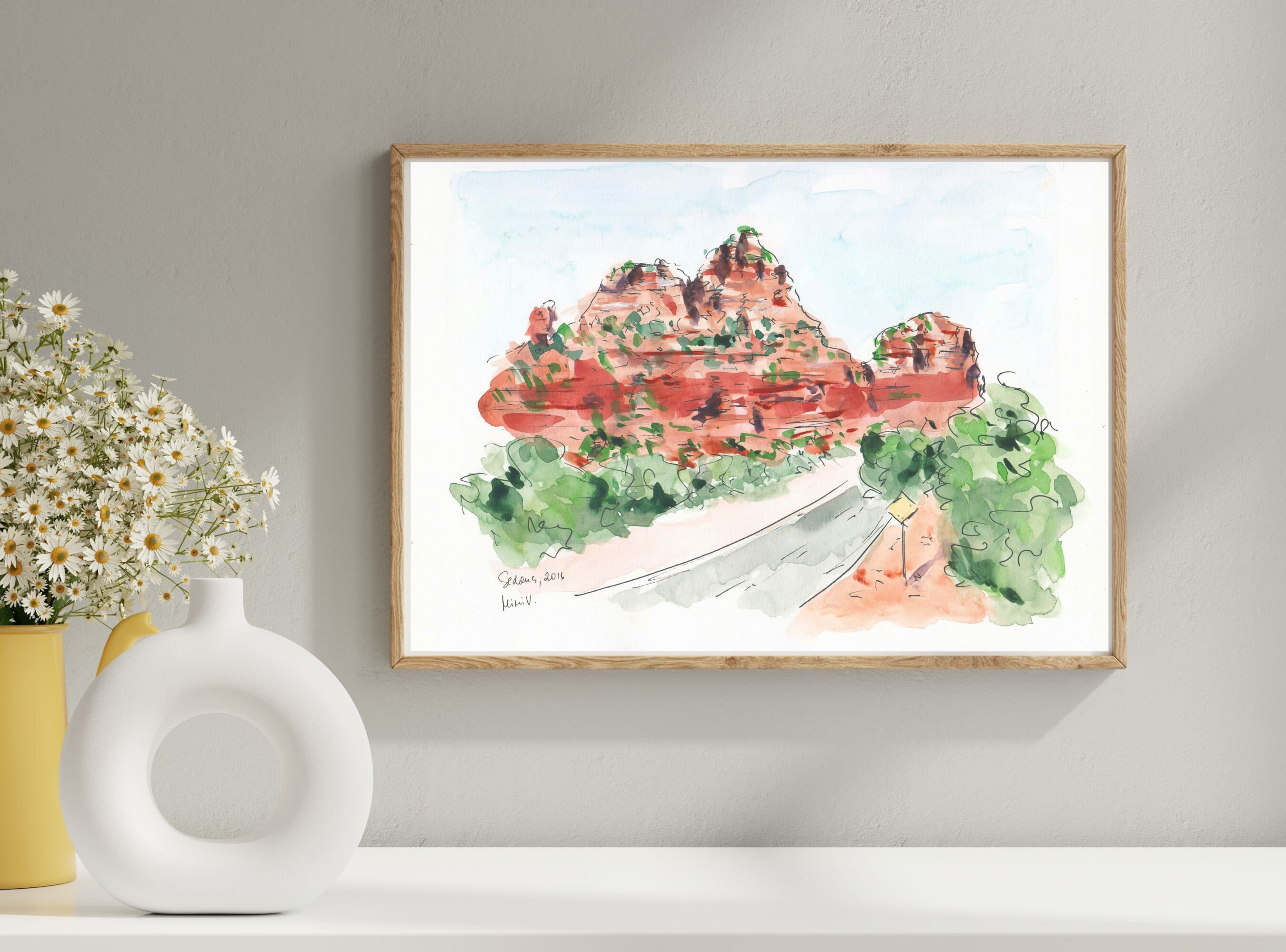 Sedona Arizona Art Watercolor Sketch Drawing Landscape Art - Etsy