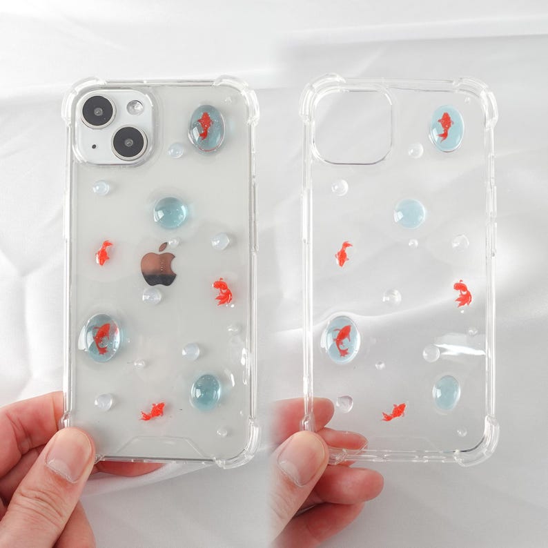 Handmade Resin Phone Case | Fish Water Drop iPhone Case 16, 15, 14, 13 ...
