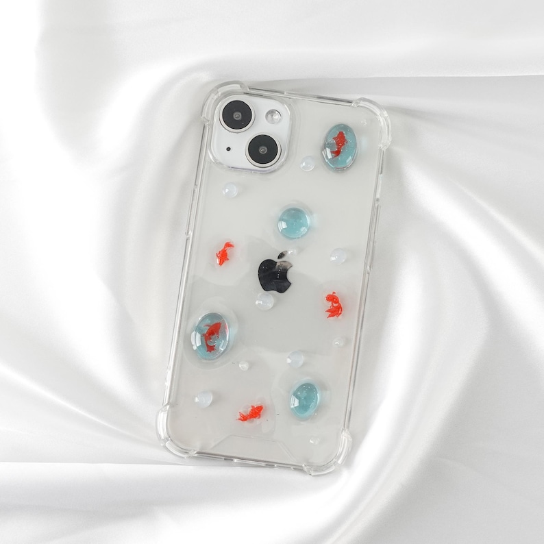 Handmade Resin Phone Case | Fish Water Drop iPhone Case 16, 15, 14, 13 ...