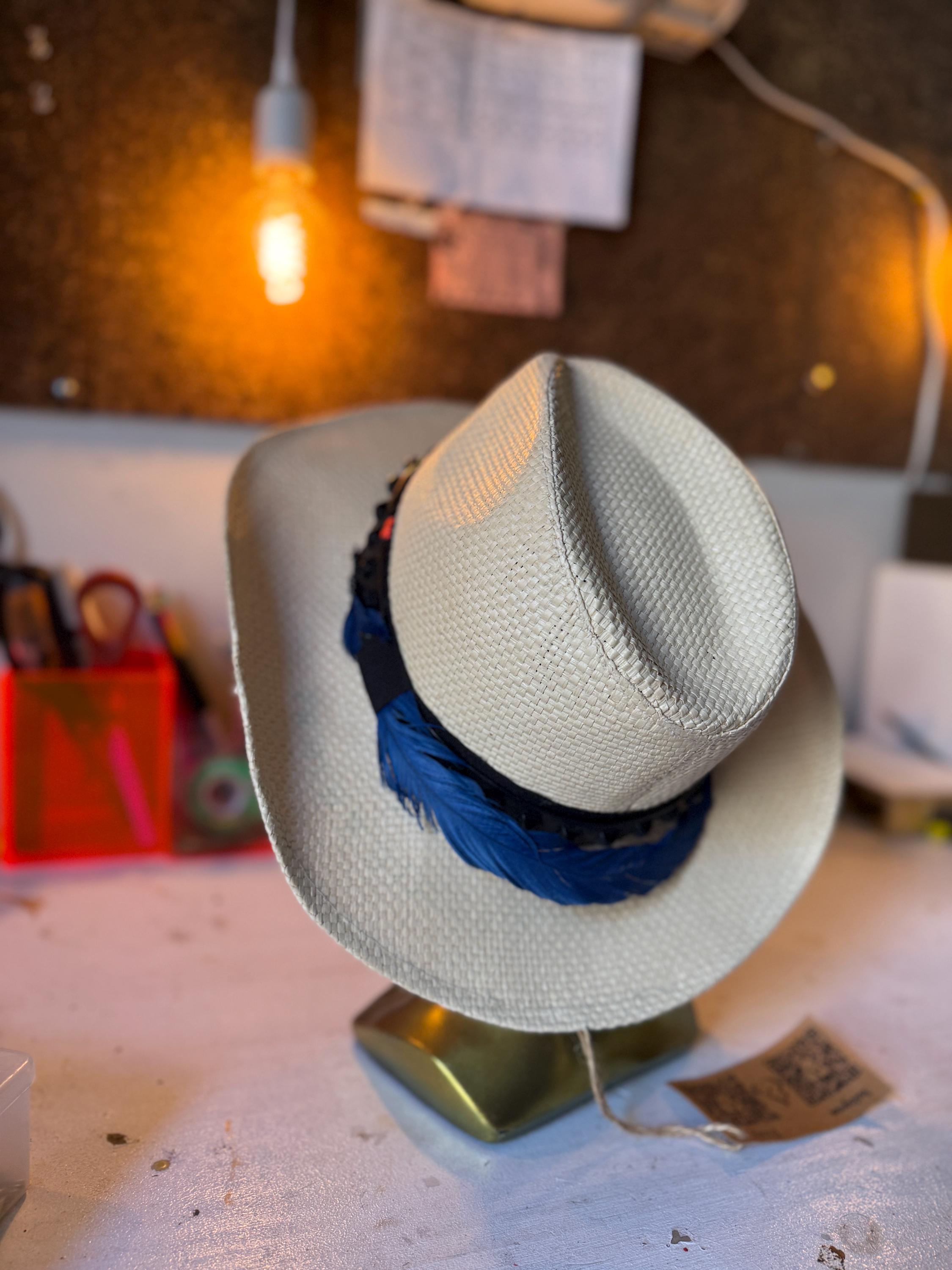 Custom Straw Summer Hat: Neon Stitching, Pyramid Stud Band - Etsy