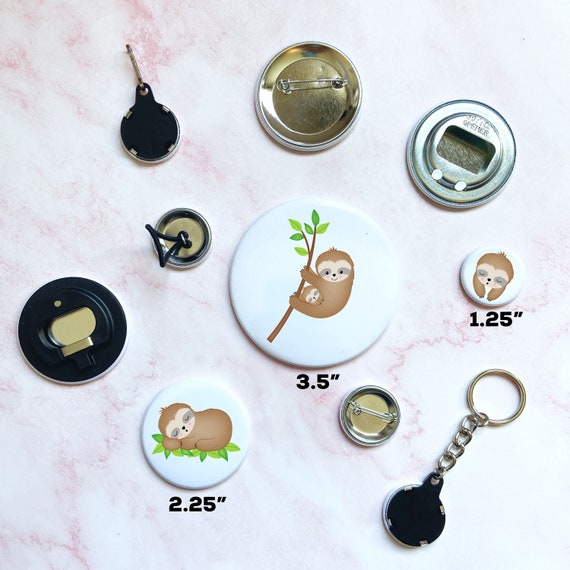 Cute Sloths theme pin back buttons pocket mirrors magnets | Etsy