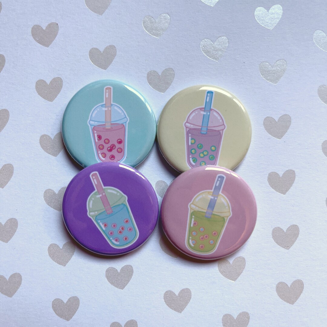 Set of 4 X 1.25 Pastel Boba Bubble Tea Pinback Buttons - Etsy