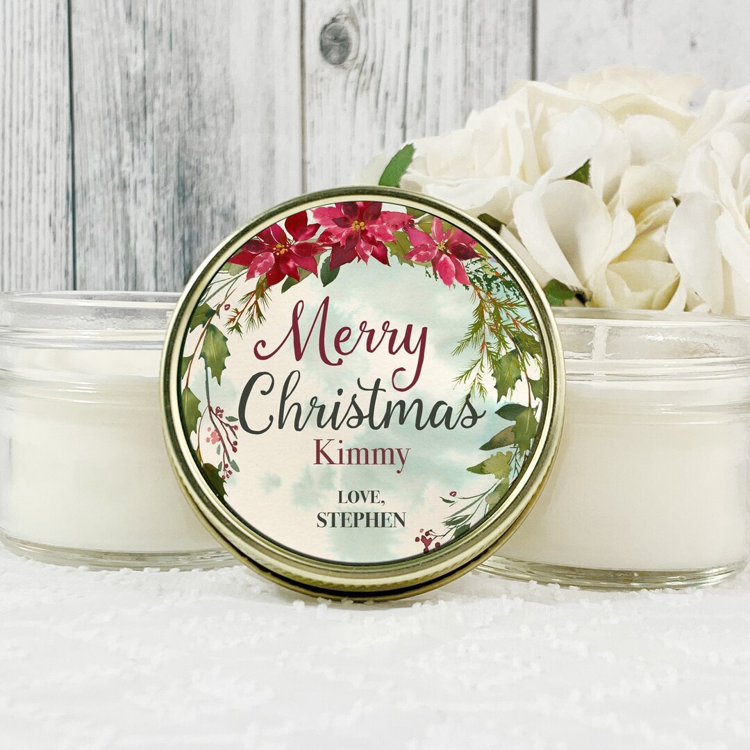 Personalized Christmas Candle Favors, Christmas Party Favors, Merry ...