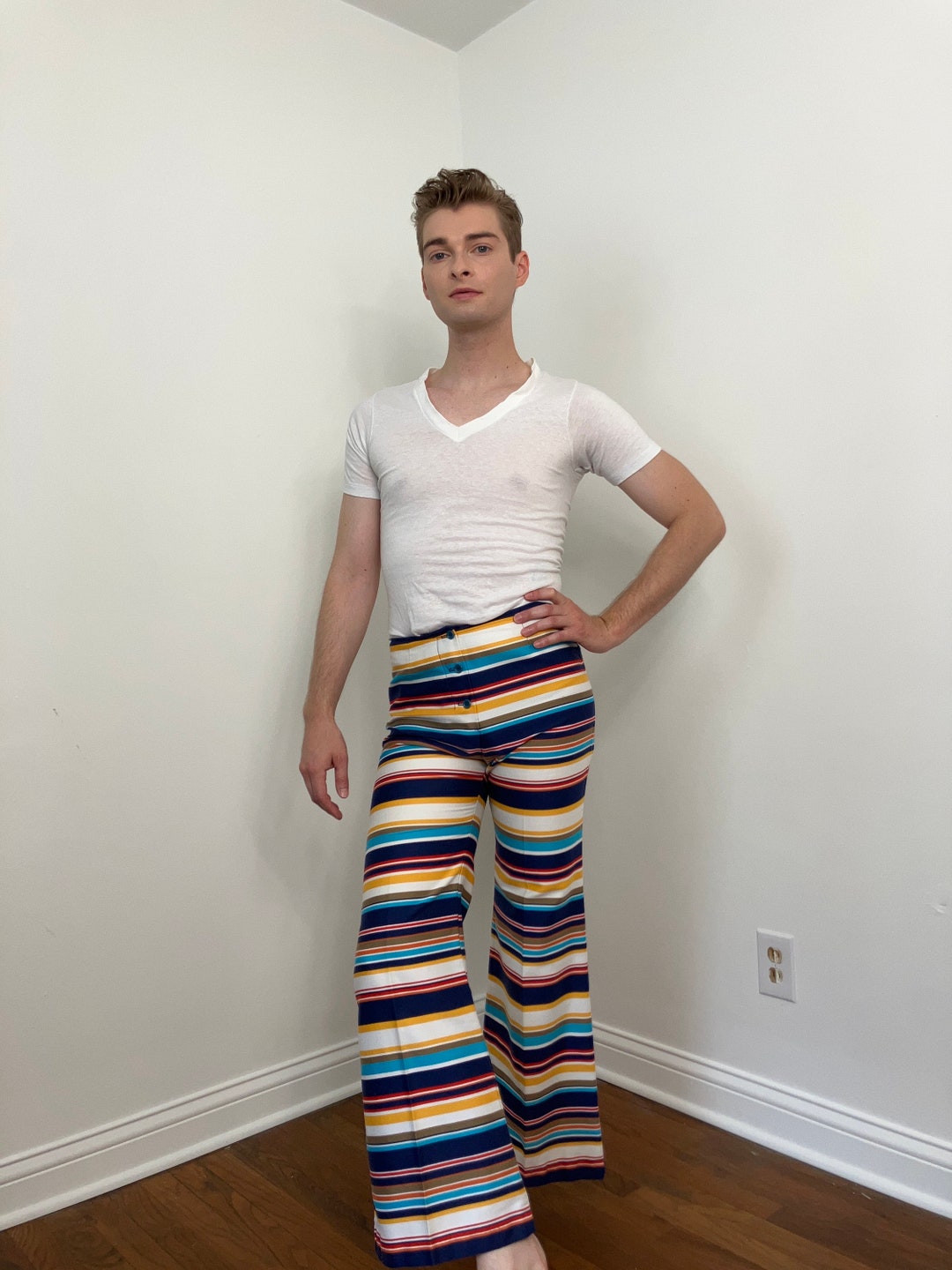 60s Bobbie Brooks Striped Flared Pants - Etsy