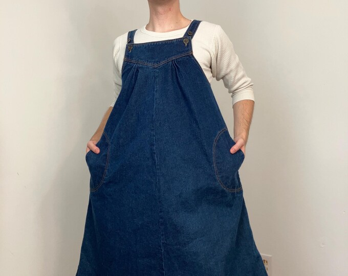 80s Denim Pinafore Tent Dress - Etsy