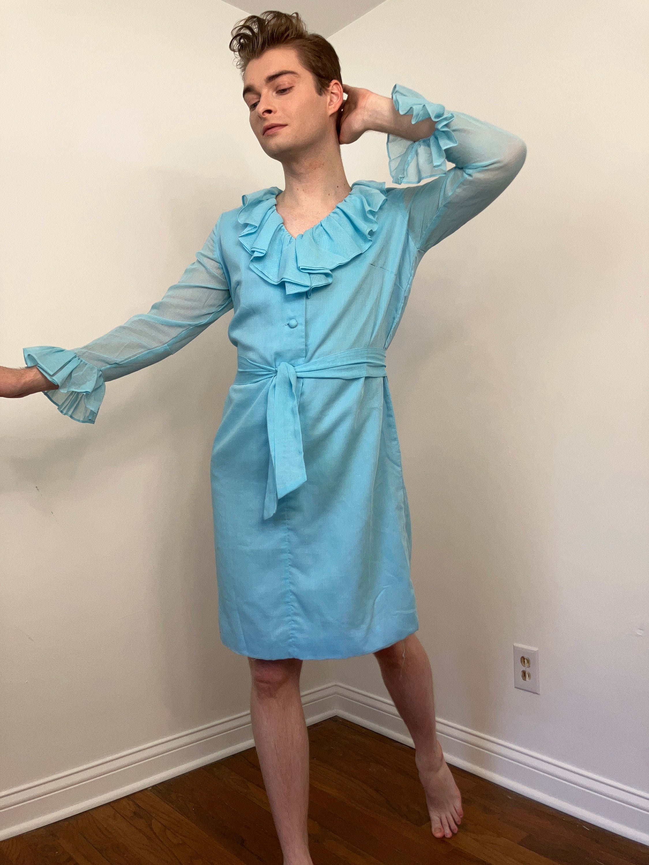 60s Blue Ruffled Dress - Etsy