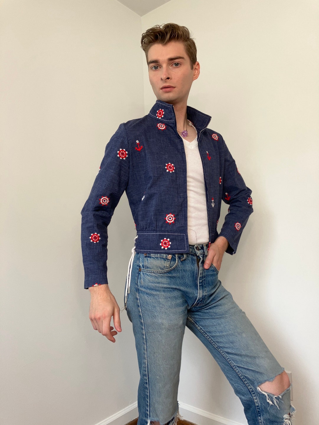 70s Embroidered Nautical Jacket - Etsy