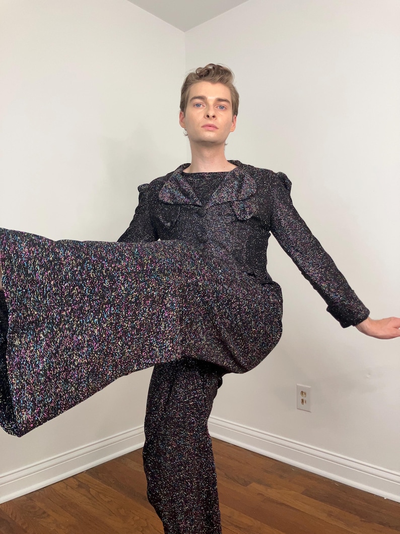 70s Rainbow Metallic Three Piece Pantsuit - Etsy