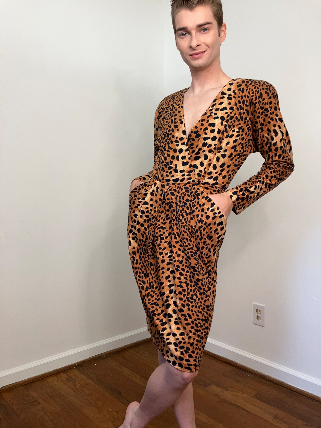 80s Cheetah Print Wrap Dress - Etsy