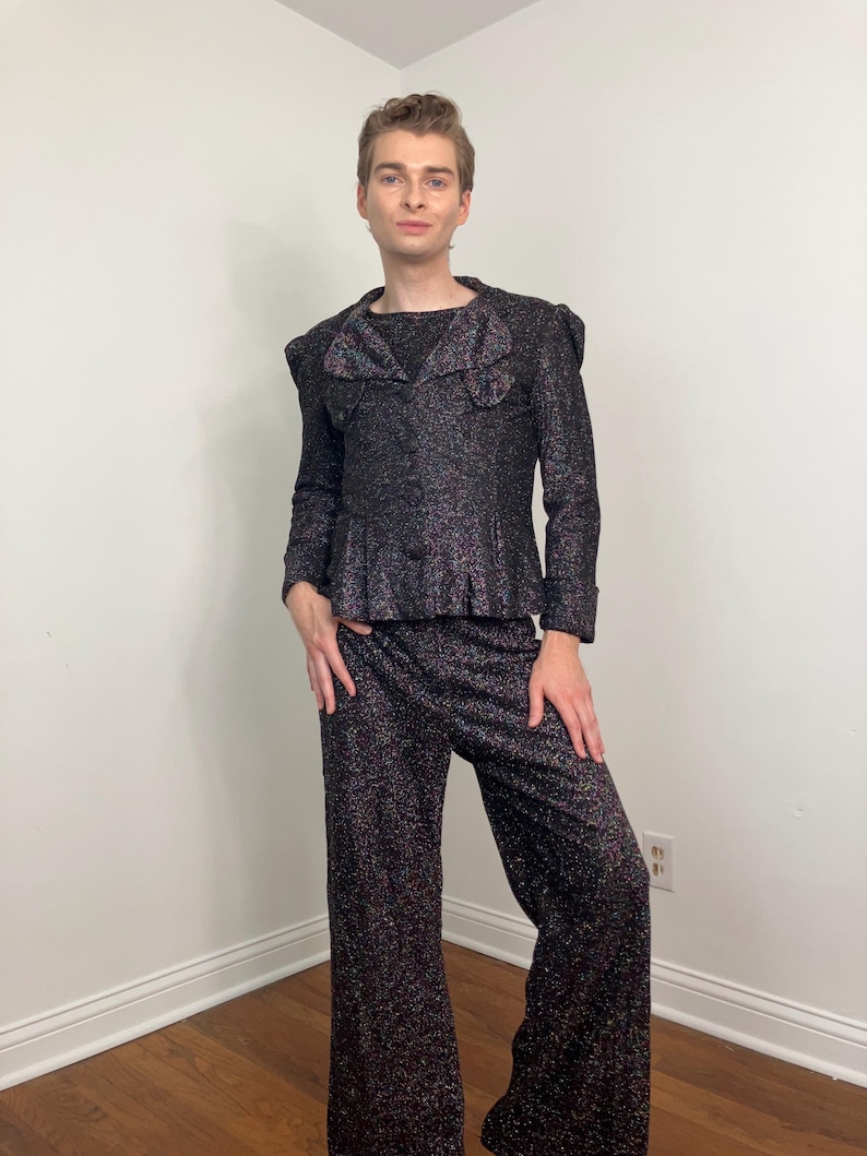 70s Rainbow Metallic Three Piece Pantsuit - Etsy