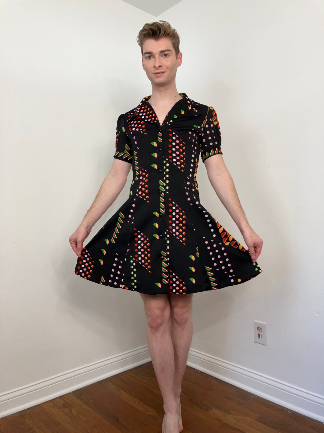 70s Geometric Print Mini Dress - Etsy