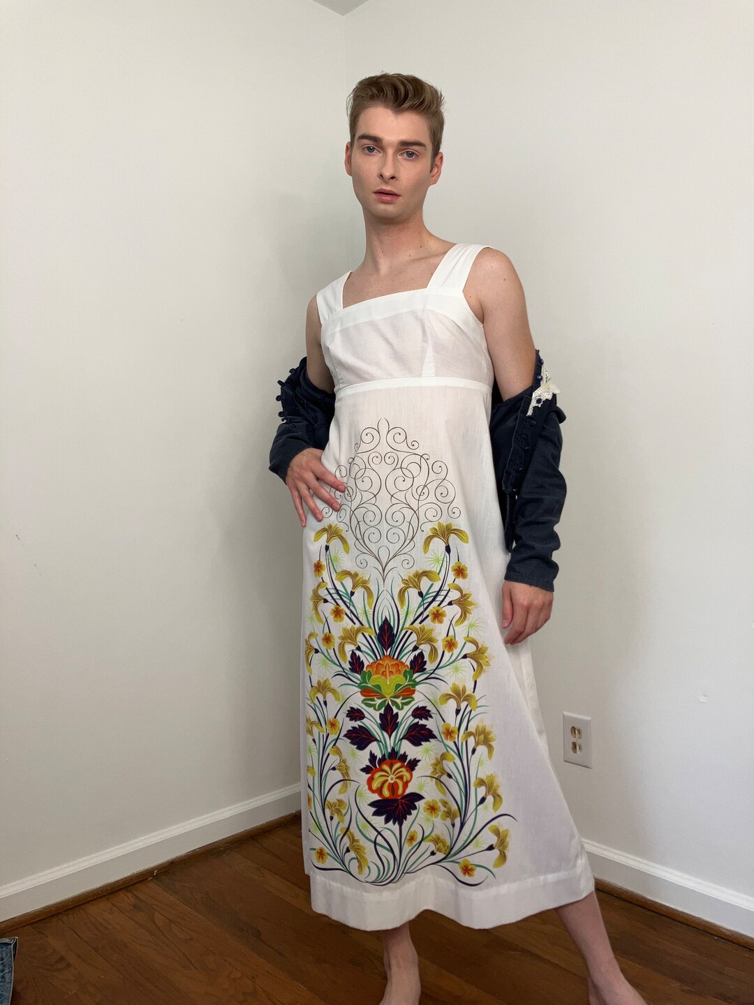 70s Screen Printed Maxi Dress - Etsy