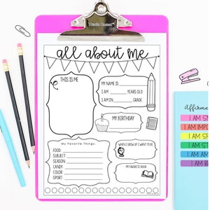 All About Me, Back to School Questions | All About Me Printable ...