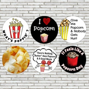 Set of 6 Popcorn Pinback Buttons Magnets or Scrapbook Flair | Etsy