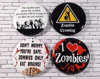I Heart Zombies, I Love Zombies, Zombie Button, Novelty Button 2 1/4 ...