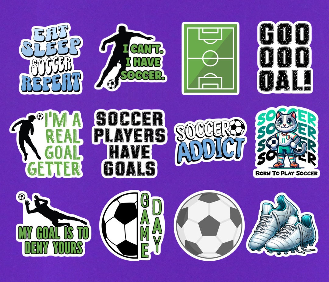 Set of 12 Mini Soccer Stickers - 2" Die Cut Soccer Sticker Pack ...