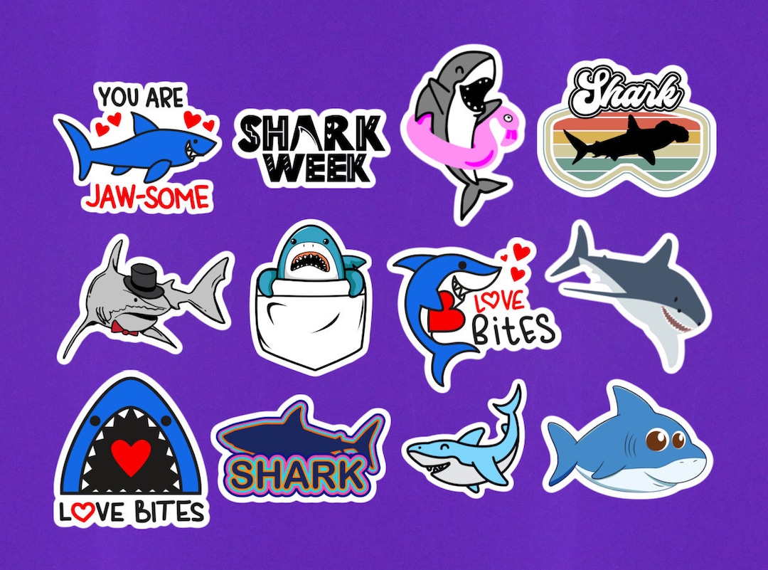 Set of 12 Sharks Stickers 2 on Their Longest Side Die Cut Shark Sticker ...