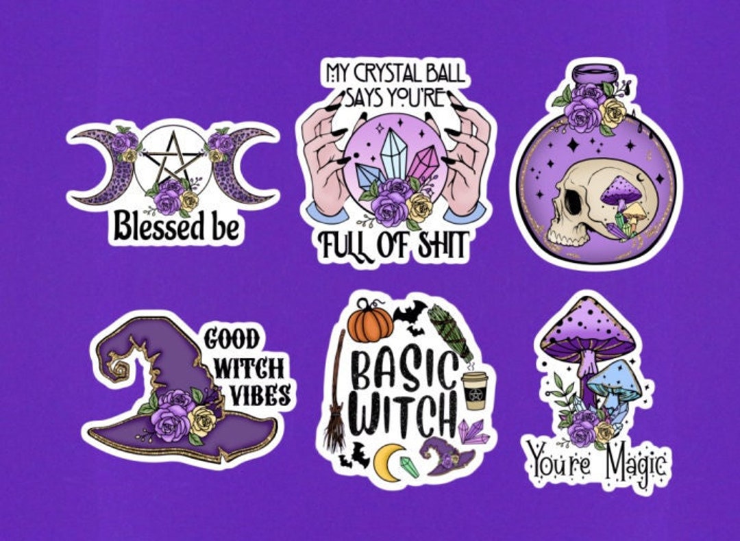 Set of 6 Witch Stickers 3 on Their Longest Side, Witchy Stickers, Witch ...