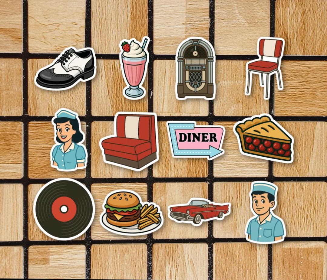 1950s 50s Diner Themed Stickers Set of 12 Sticker Pack 2" on Their ...