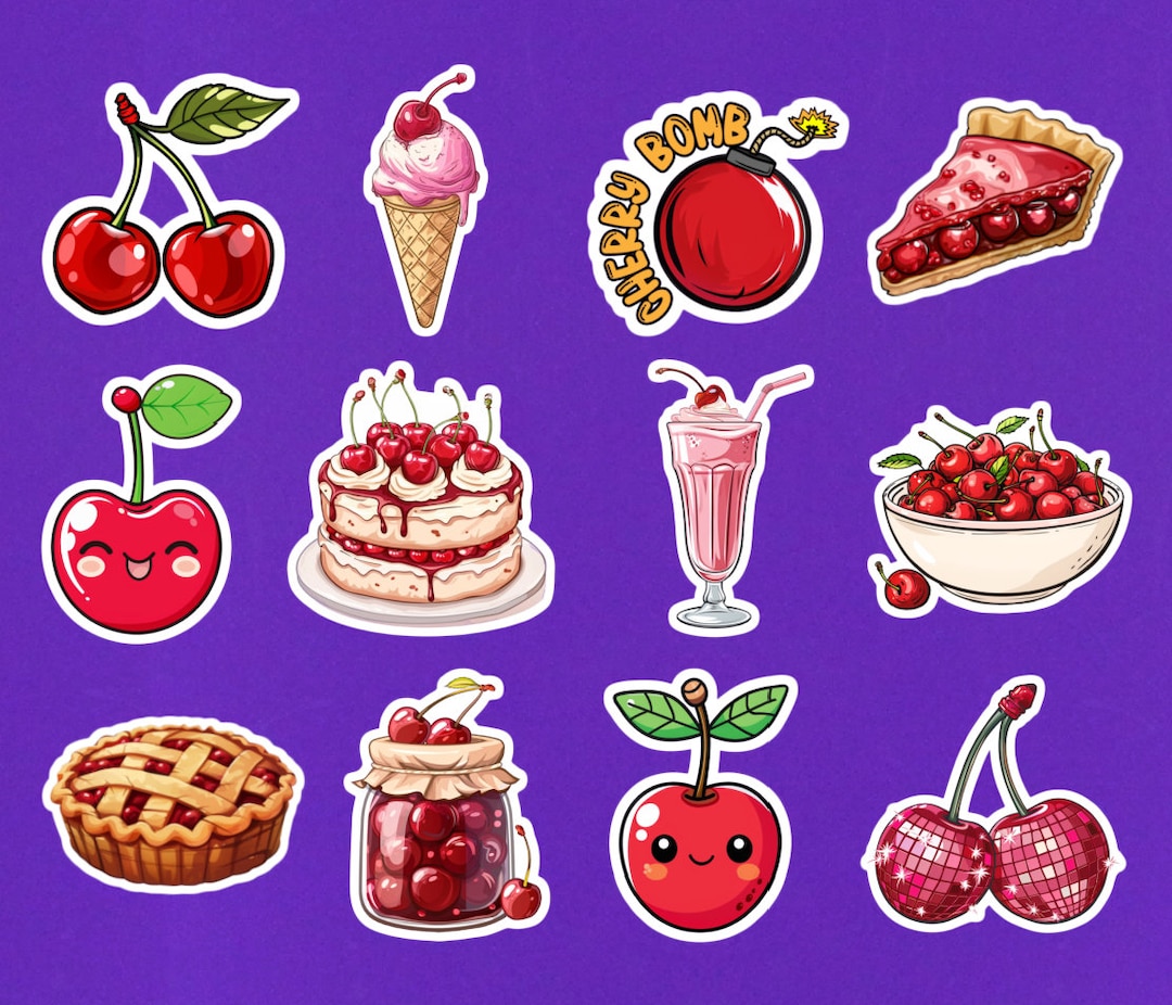 Set of 12 Cherry Sticker Pack 2 Die Cut Stickers Cherries Sticker Fruit ...
