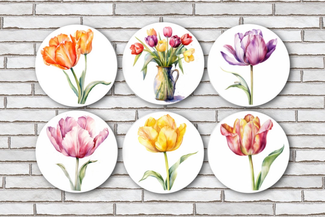 Set of 6 Tulip Magnets or Pinback Button Pin 1.25 Tulip Gifts ...