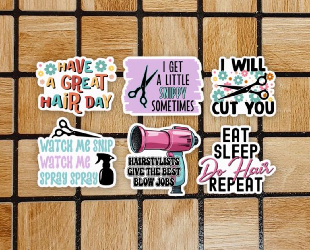 Hairdresser Sticker Pack - Set of 6 Hairstylist Stickers - 3" Die Cut ...