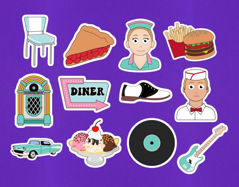1950s 50s Diner Themed Stickers Set of 12 Sticker Pack 2 on Their ...