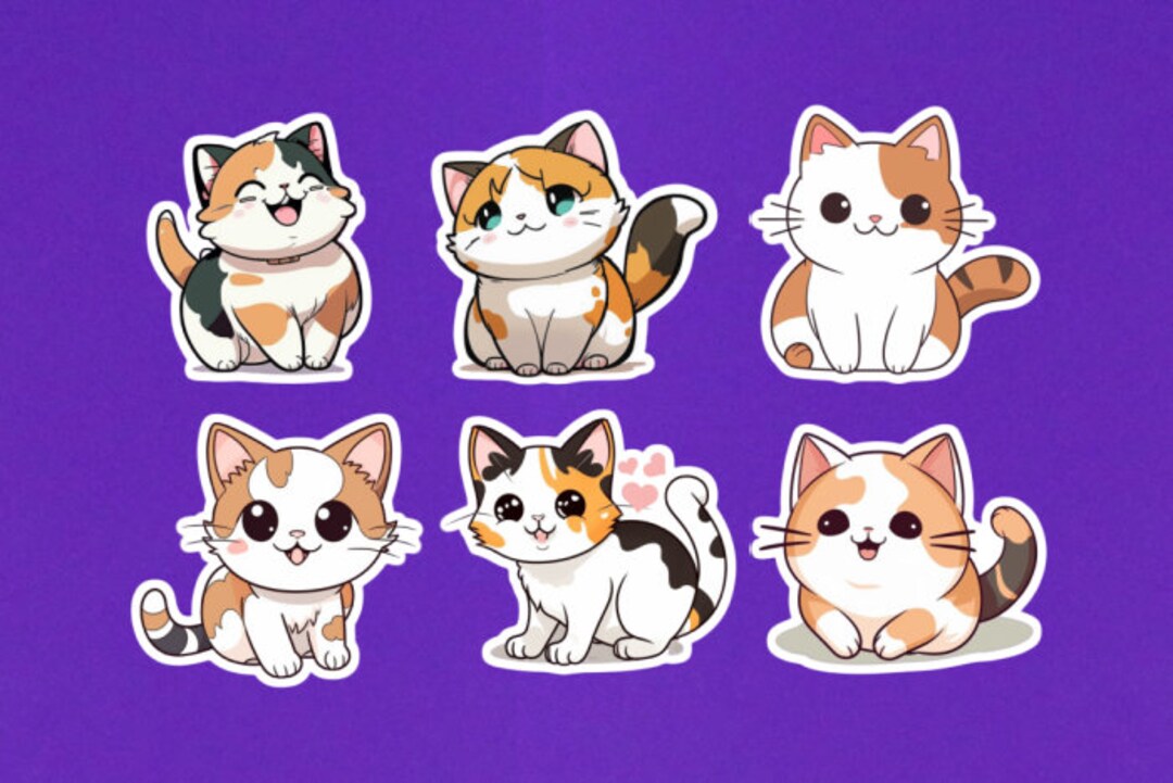Set of 6 Calico Cat Stickers Cute Cat Sticker Pack Calico Cat Gifts for ...