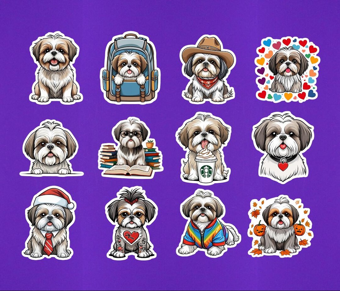 Set of 12 Shih Tzu Stickers 2 Die Cut Sticker Pack Cute Animal Laptop ...