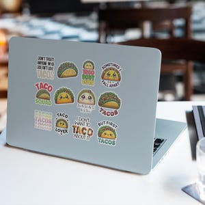 Set of 12 Funny Taco Stickers - 2" Die Cut Taco Laptop Stickers - Taco ...