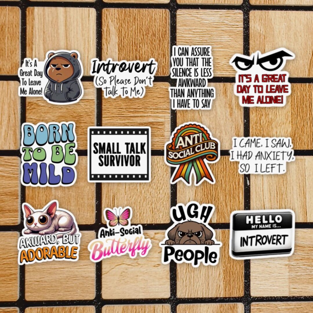 Set of 12 Introvert Stickers - Funny Laptop Stickers - 2" Die Cut ...