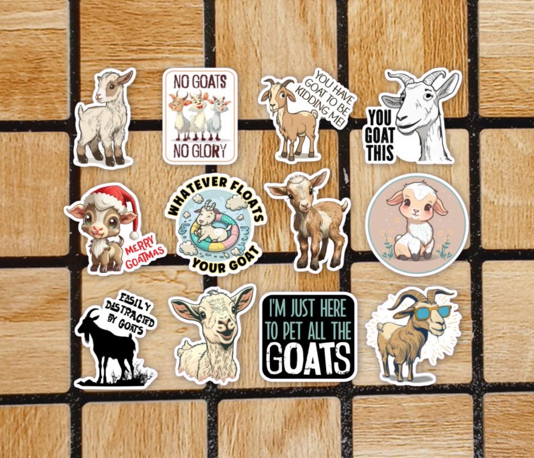 Set of 12 Goat Stickers - Assorted 2" Die Cut Stickers Pack - Funny ...