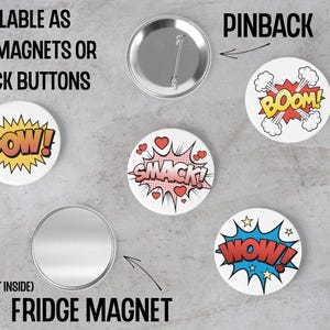 Set of 6 Comic Speech Bubble Pinback Button Pin or Magnets - 1.25 ...