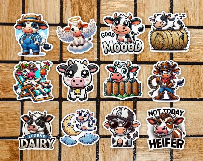 Set of 12 Cow Stickers Cow Sticker Pack 2 Die Cut Stickers Cute Cow ...