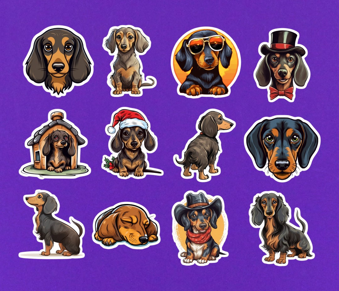 Set of 12 Dachshund Stickers 2 Die Cut Sticker Pack - Etsy