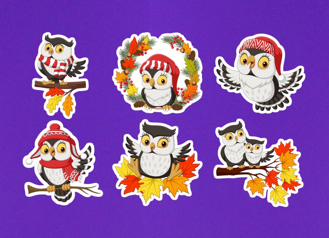Set Of 6 Owl Sticker Pack 2 En su lado más largo / Owl Stickers / Fall ...