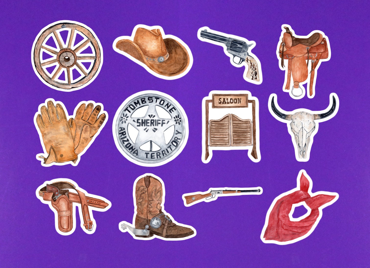 Set Of 12 Cowboy Western Stickers Approx 2 On Longest | Etsy