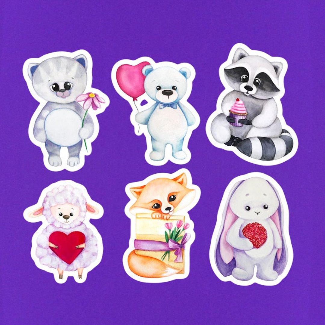 Set of 6 mini Watercolor Animal Stickers 2 on Their Longest Side Die ...