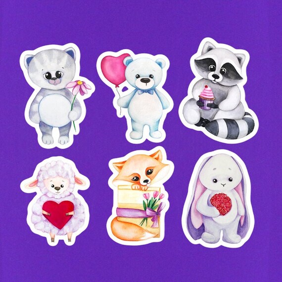 Set Of 6 Mini Watercolor Animal Stickers 2 | Etsy