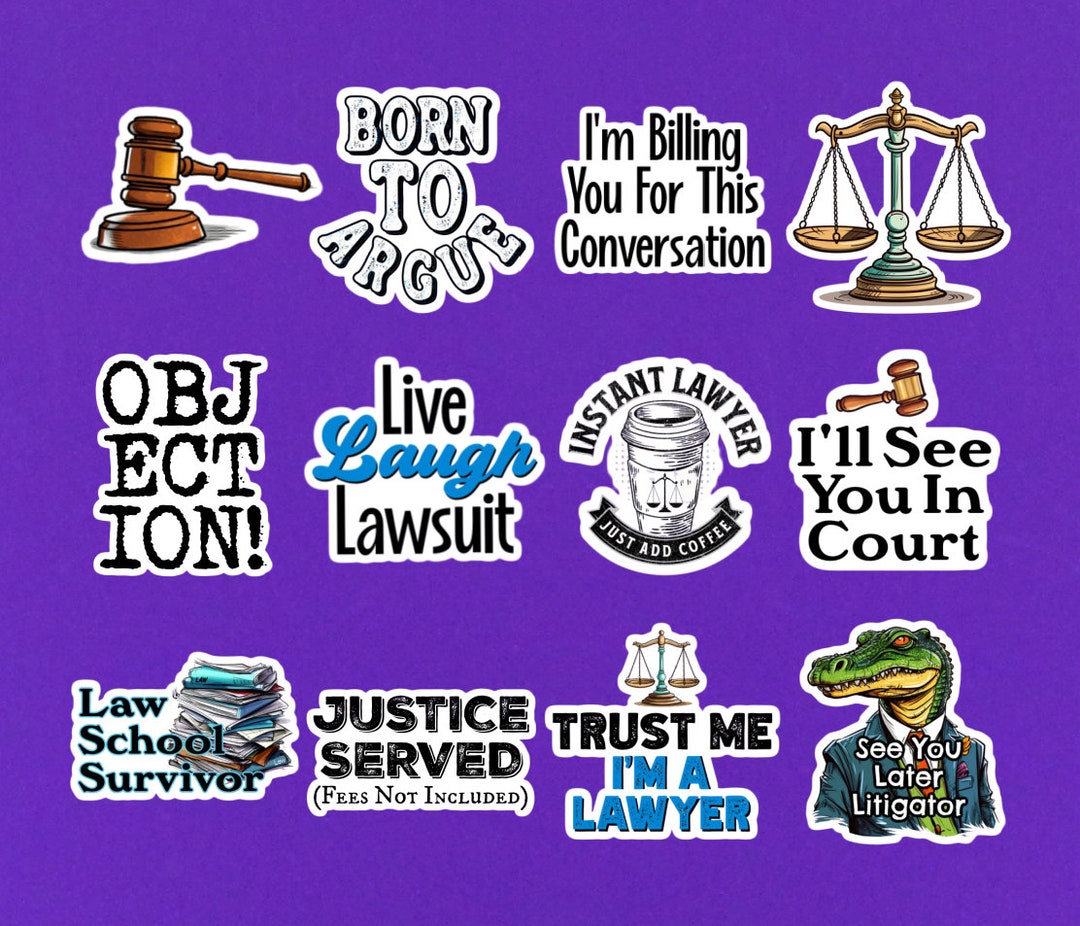 Set of 12 Funny Lawyer Stickers Assorted 2 Die Cut Sticker Pack Lawyer ...