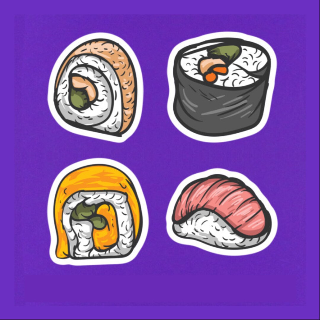 Set of 4 mini Sushi Stickers 2 on Their Longest Side / Japanese Food ...
