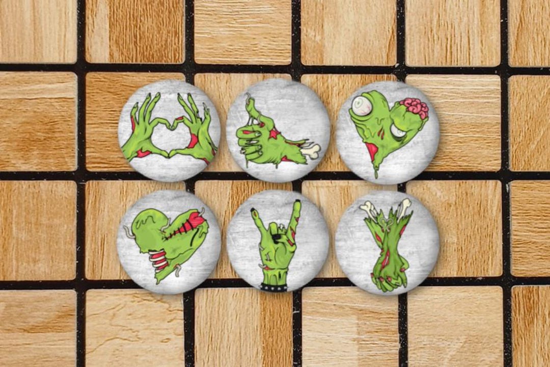Set of 6 Zombie Magnets or Zombie Pin Set - 1.25" Size - Horror Magnets ...