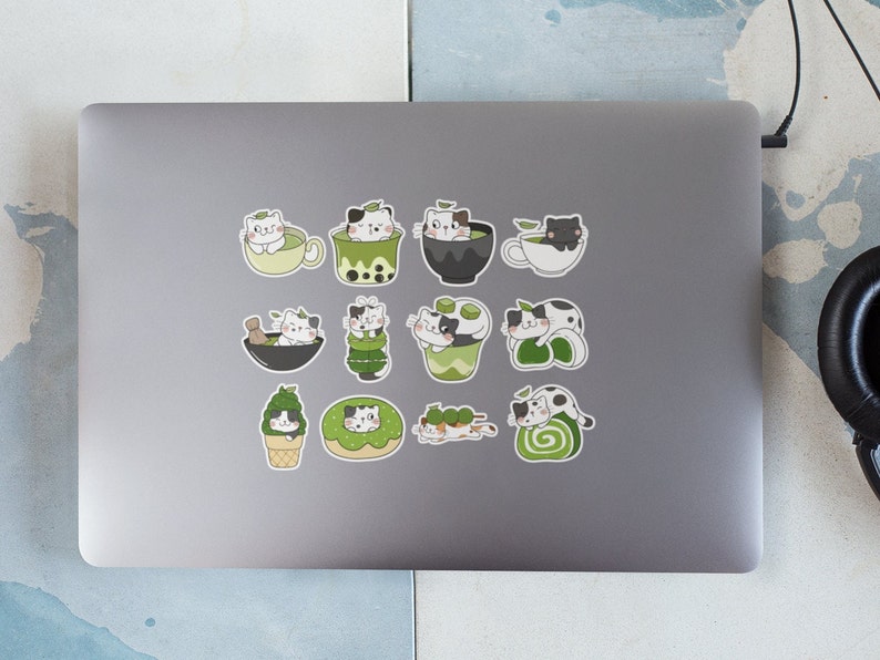Cats and Matcha Sticker Pack of 12 Stickers 2" on Their Longest Side ...